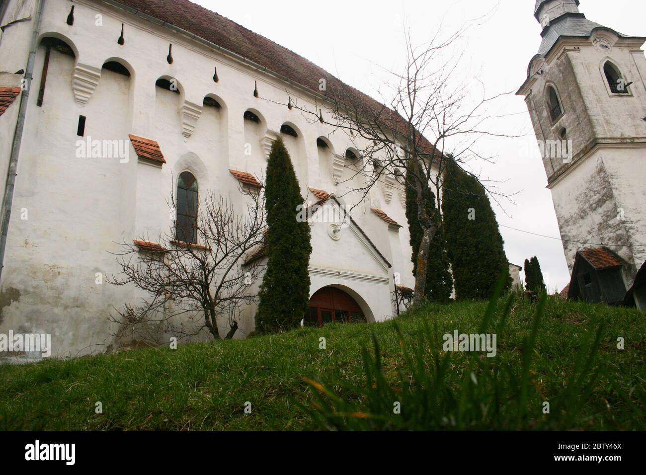 Harghita County, Romania. Exterior of the fortified Darjiu Church, a ...