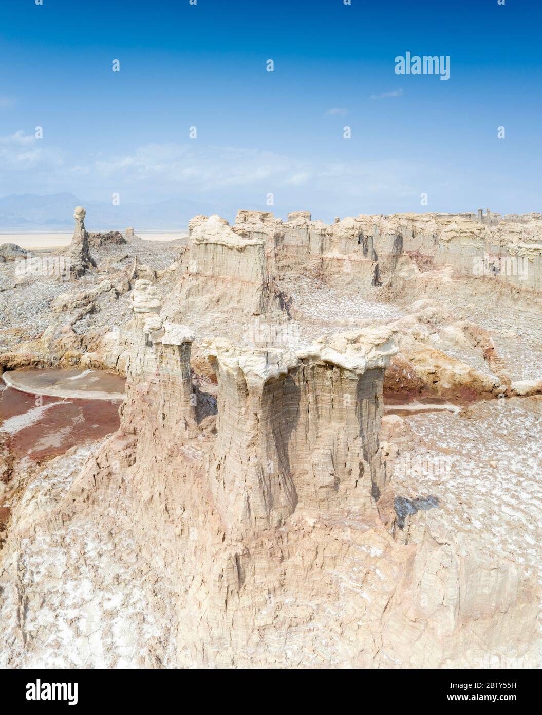 Aerial panoramic of Salt Mountains of Dallol, Danakil Depression, Afar ...