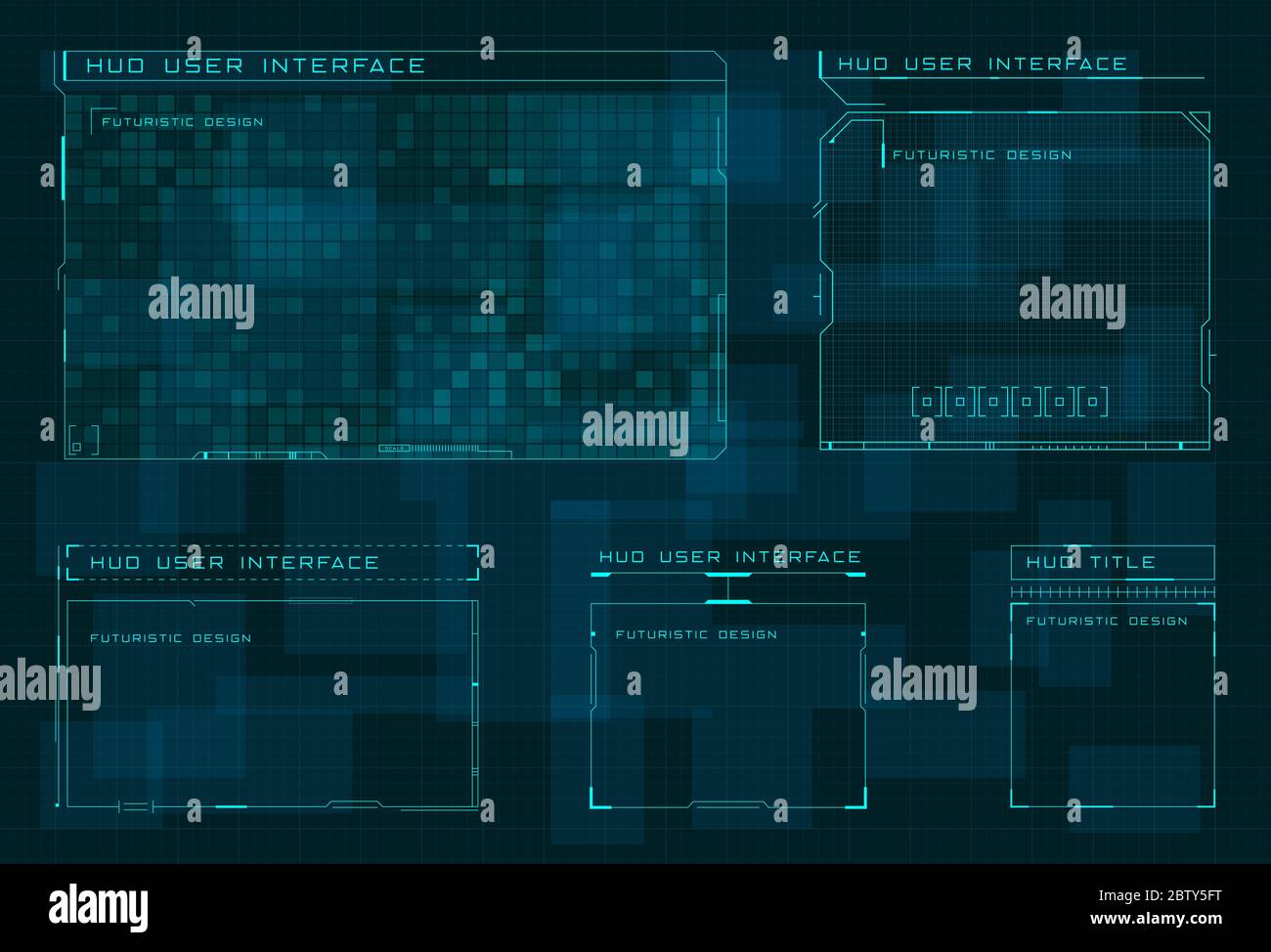 Set of HUD user screen interface on dark blue digital hi tech ...