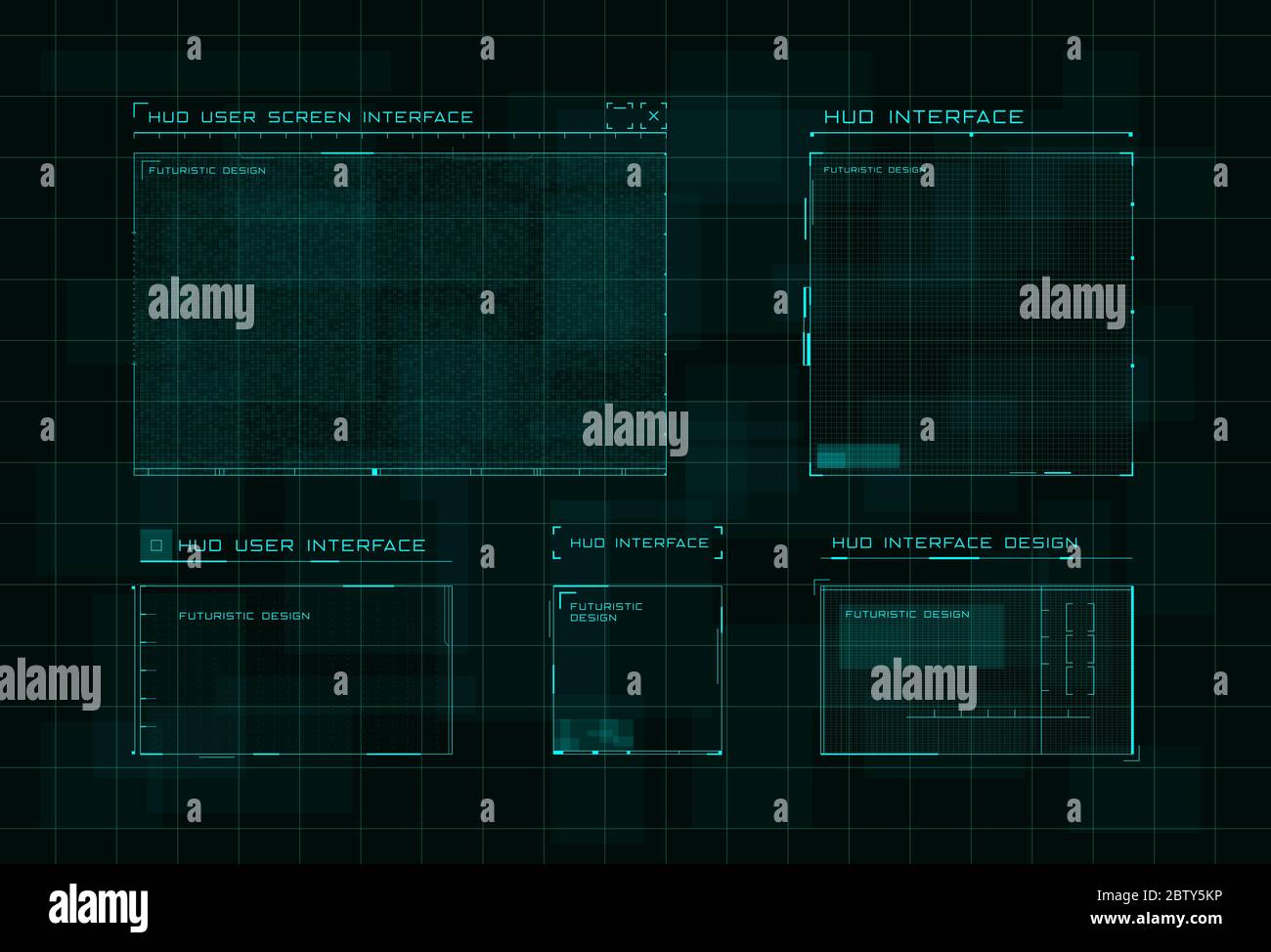Set of HUD user screen interface on dark green digital hi tech ...