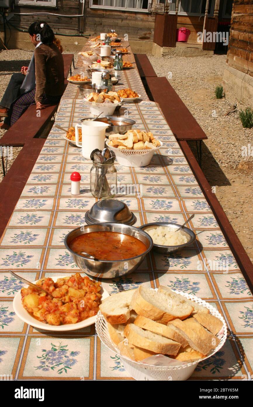Simple traditional food at a monastery in Romania. Monastic life. Fresh ...