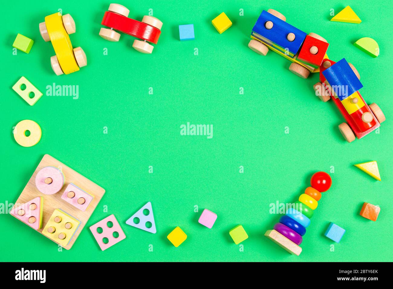 Wooden educational geometric stacking blocks toy, wooden train, cars ...