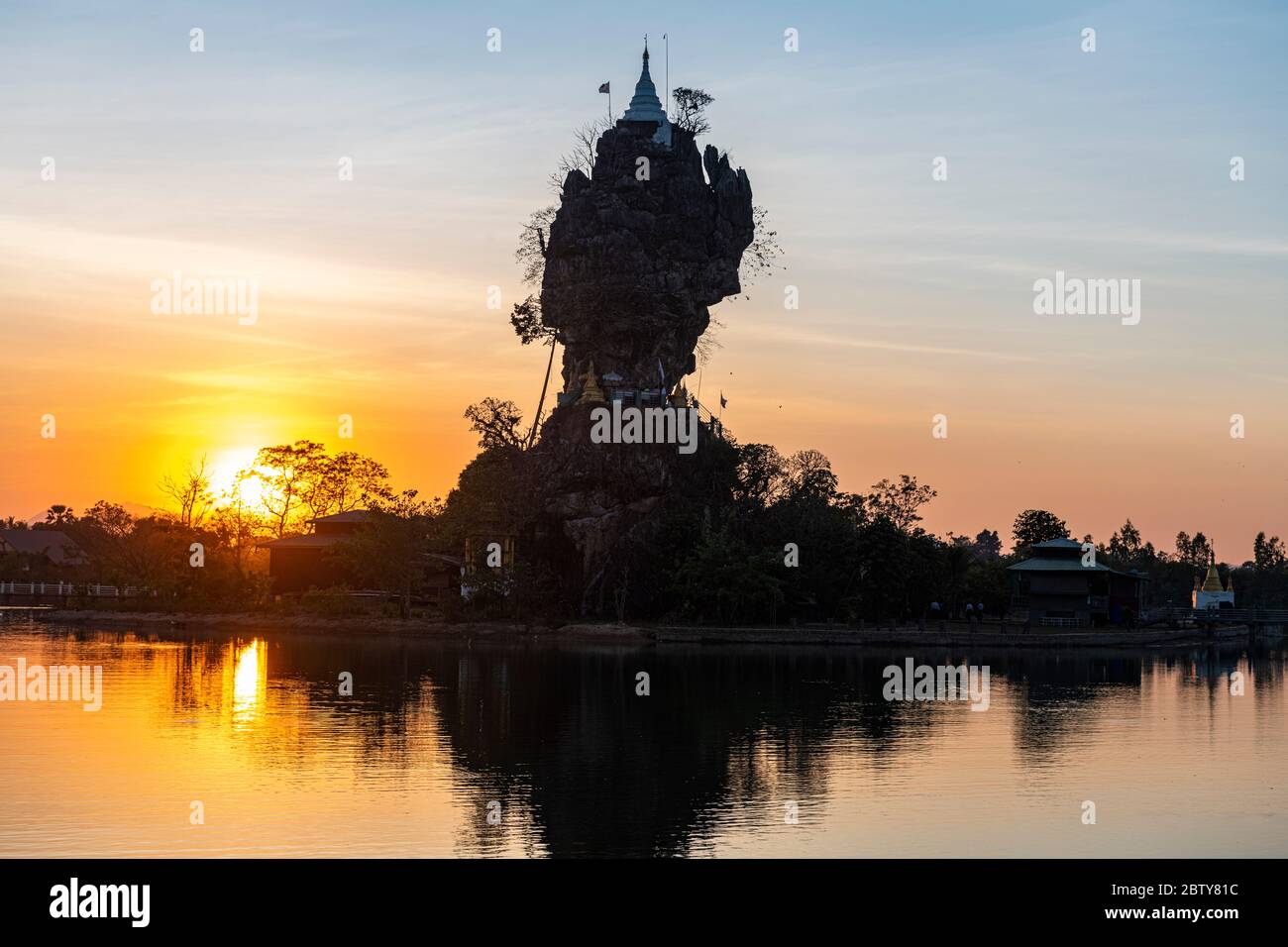 Backlight of the Kyauk Kalap pagoda, Hpa-An, Kayin state, Myanmar ...