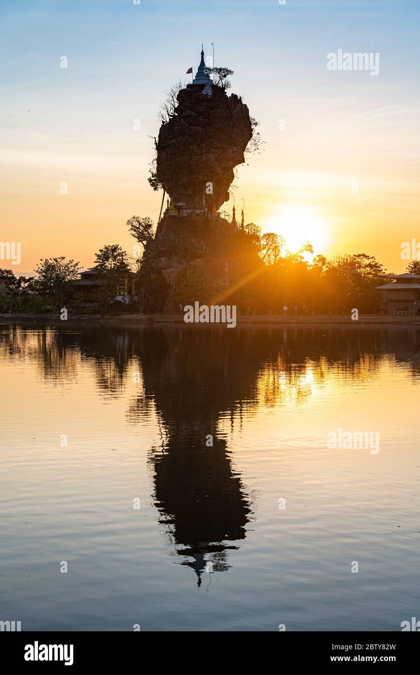 Backlight of the Kyauk Kalap pagoda, Hpa-An, Kayin state, Myanmar ...