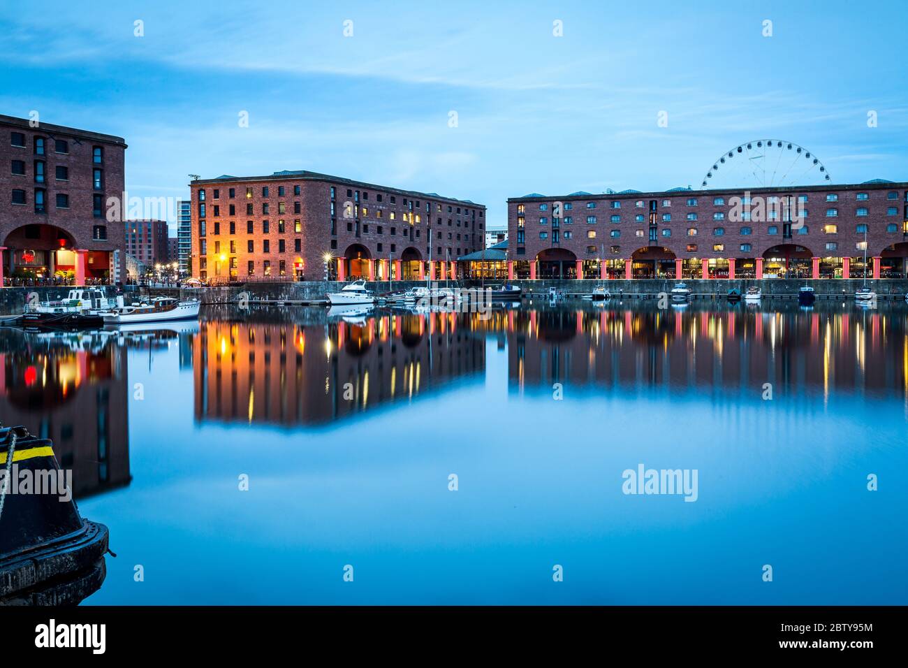 The Wheel of Liverpool seen behind the Albert Dock on the River Mersey ...
