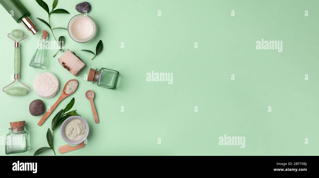 Beauty background with various eco friendly cosmetic and skin care ...