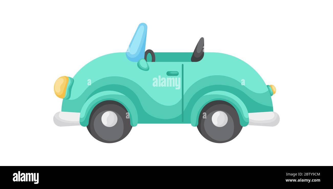 Green cartoon car isolated on white background, colorful automobile ...