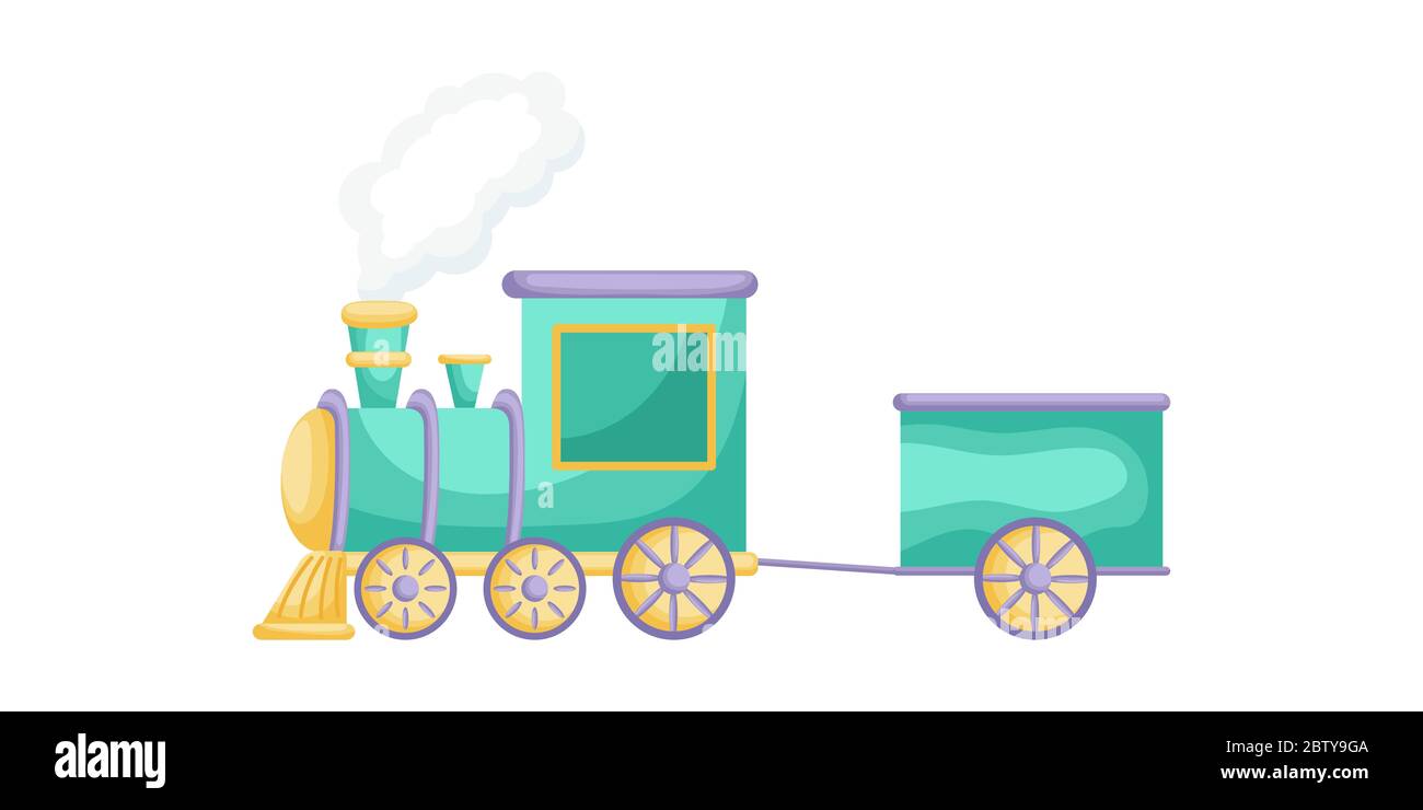 Green-purple cartoon train for children isolated on white background ...