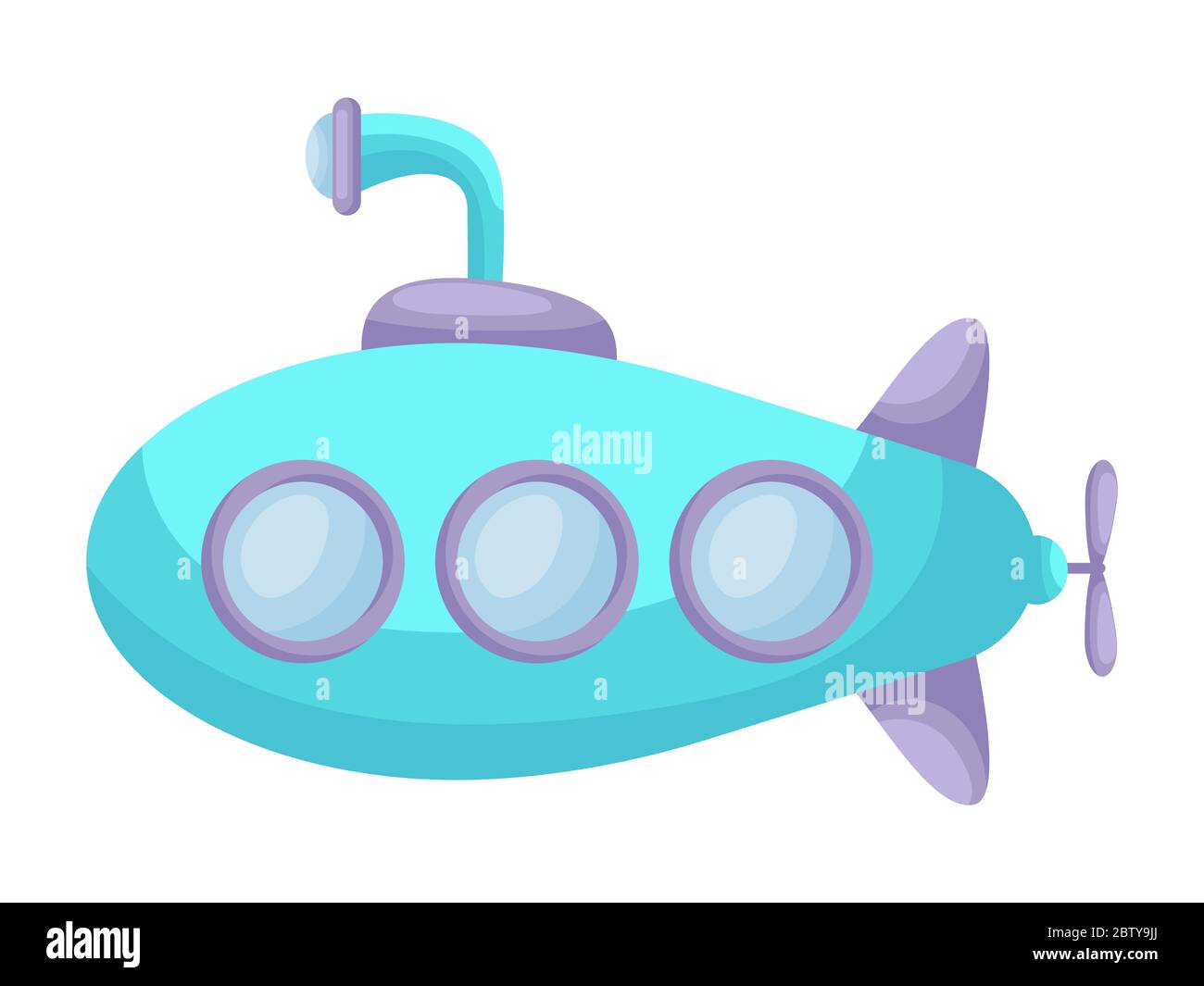 Cute cartoon turquoise-purple submarine with periscope for design of ...