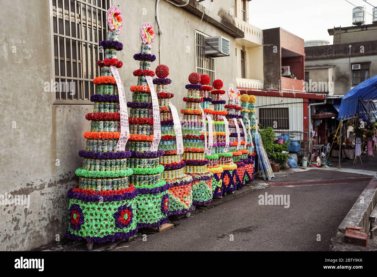 Hsinchu / Taiwan - September 15, 2019: Traditional flower wreath with ...