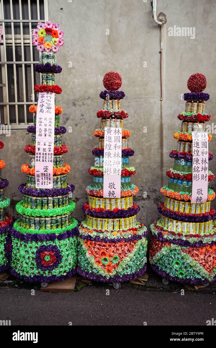 Hsinchu / Taiwan - September 15, 2019: Traditional flower wreath with ...