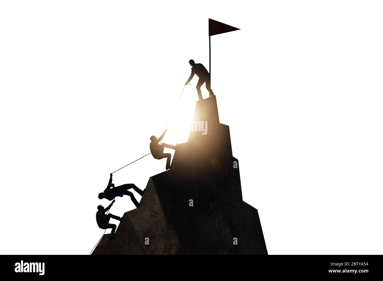 Concept of teamwork with team climbing mountain Stock Photo - Alamy