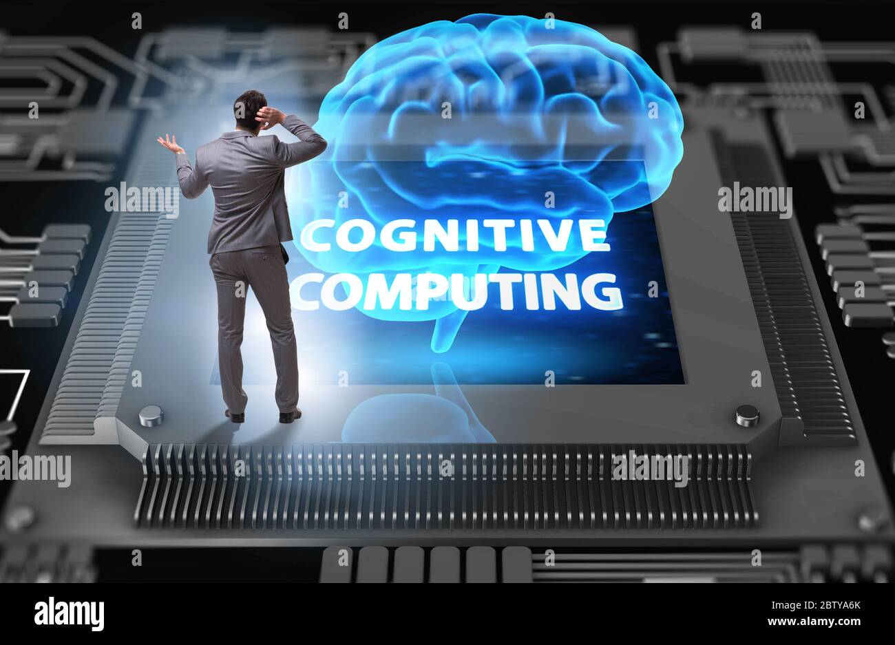 Cognitive computing concept as future technology with businessman Stock ...