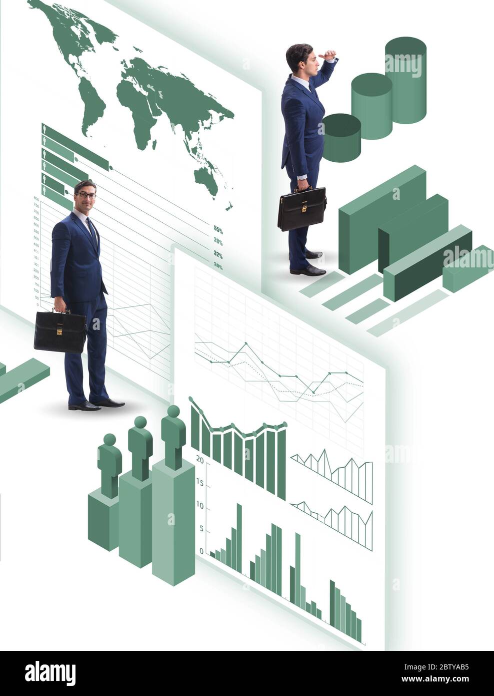 The businessman in business visualization and infographics concept ...