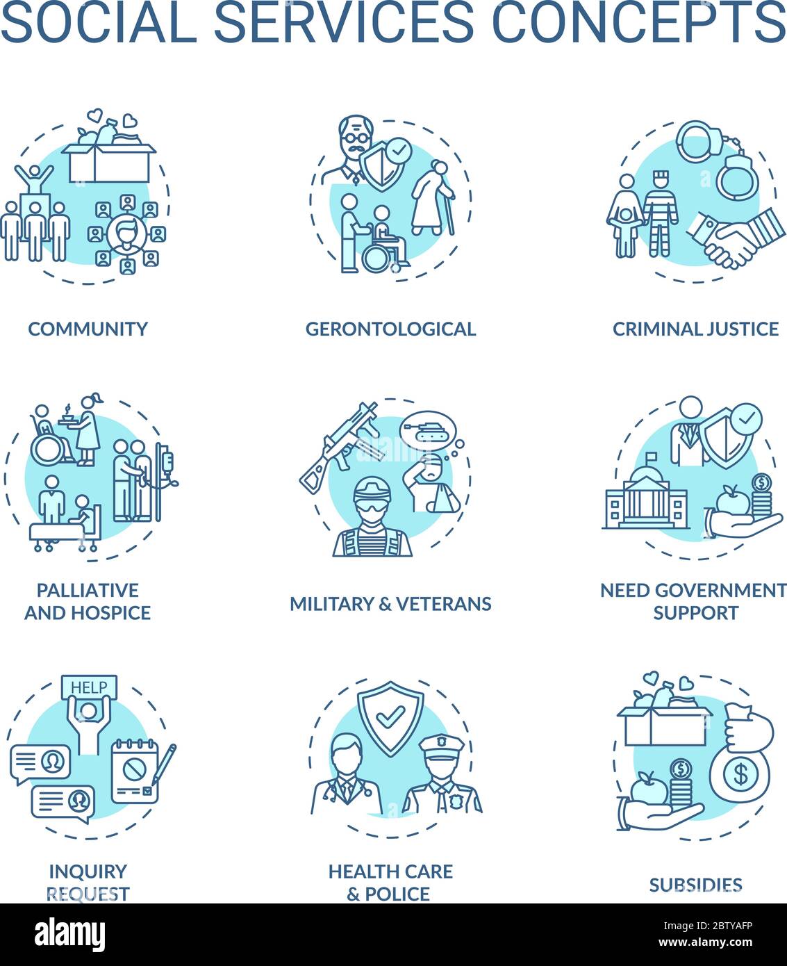 Social services turquoise concept icons set Stock Vector Image & Art - Alamy