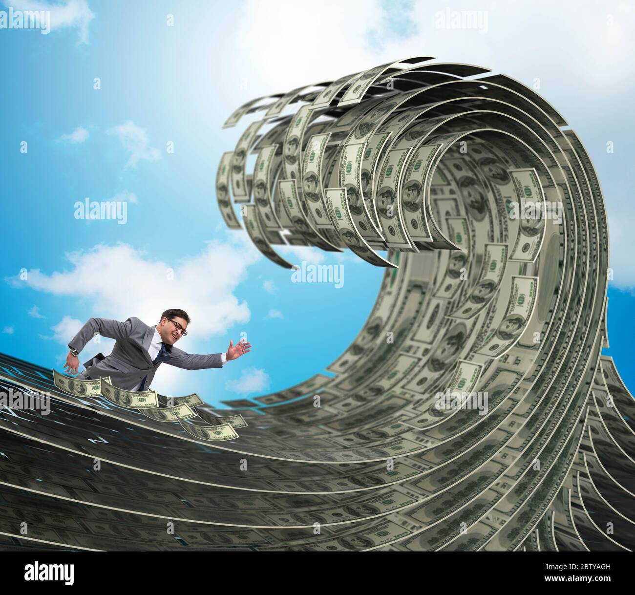 The businessman swimming in the sea of dollar money Stock Photo - Alamy
