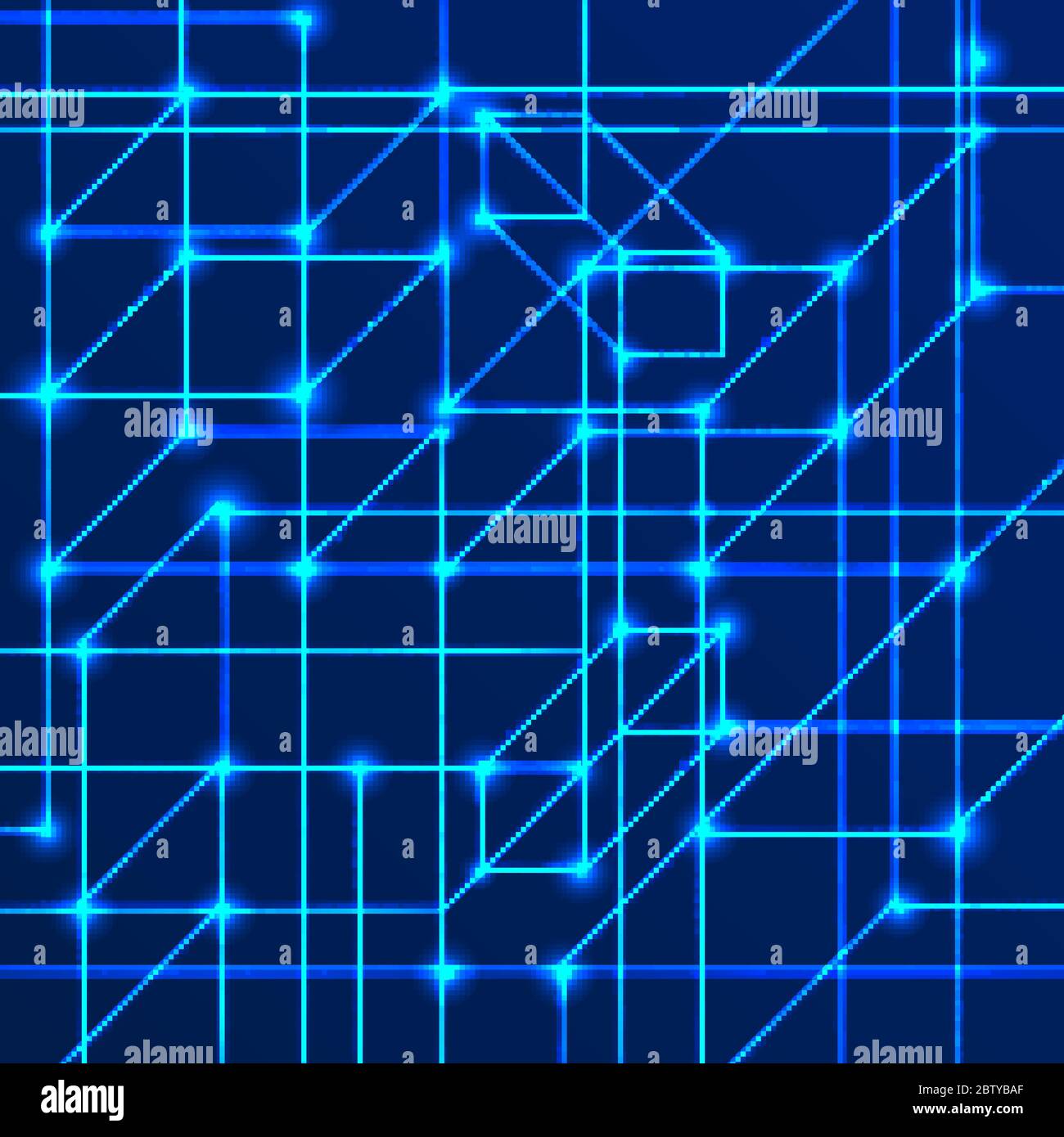 Vector background of bright neon lines with intersection nodes. Data ...