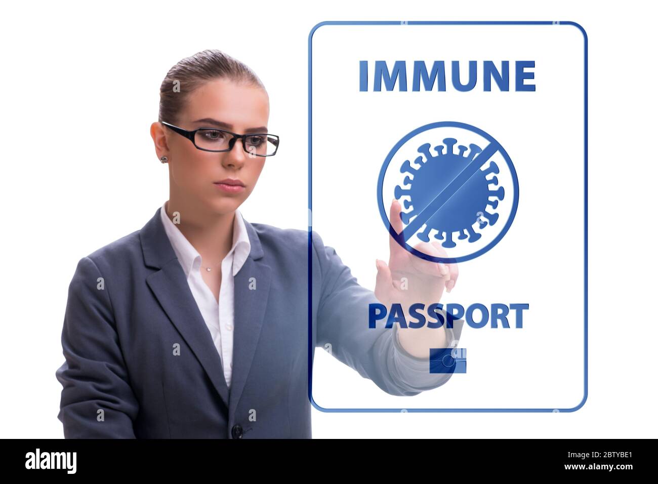 Concept of immunity passport - pressing the virtual button Stock Photo ...