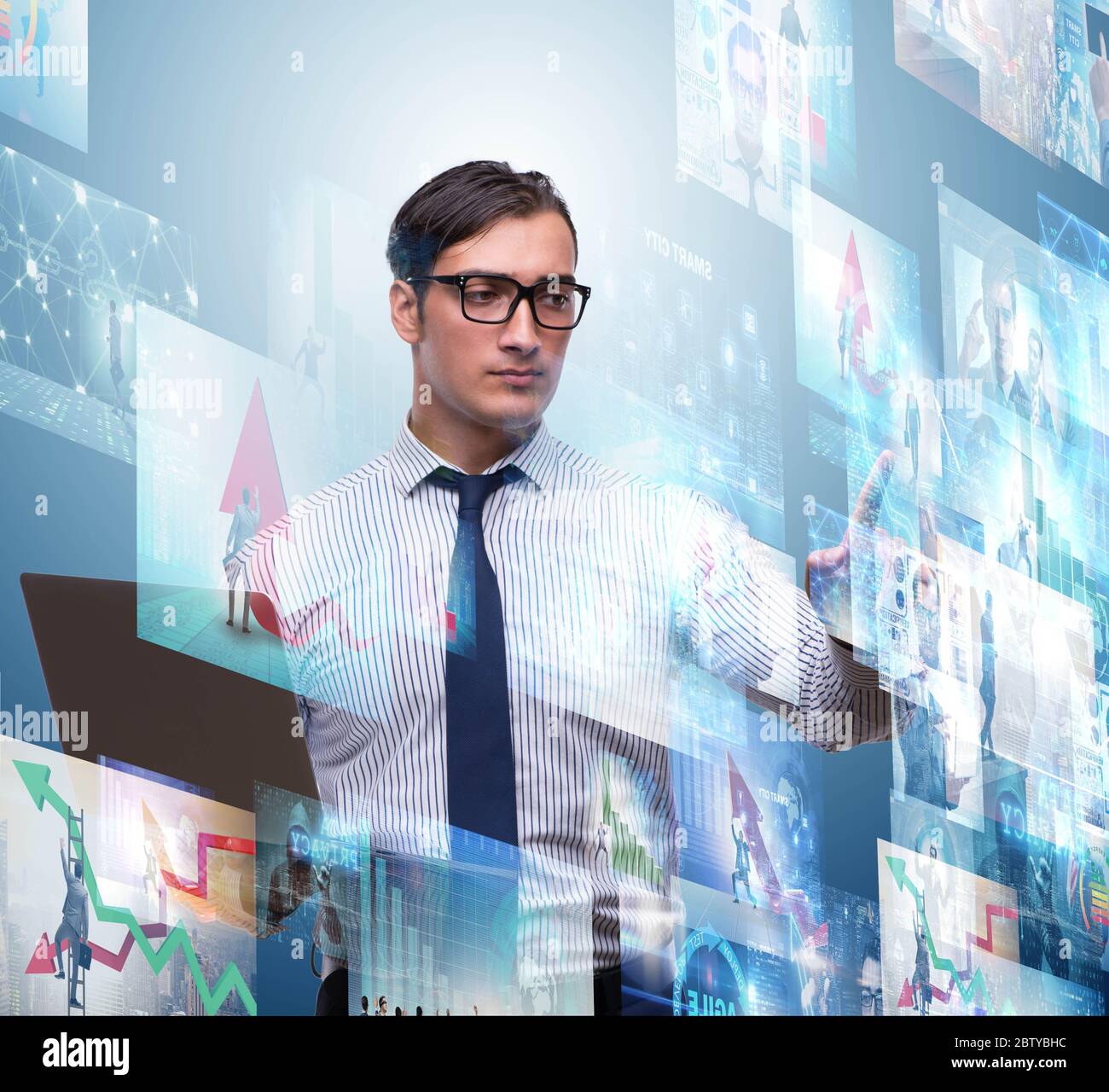 The collage of photos with businessman Stock Photo - Alamy