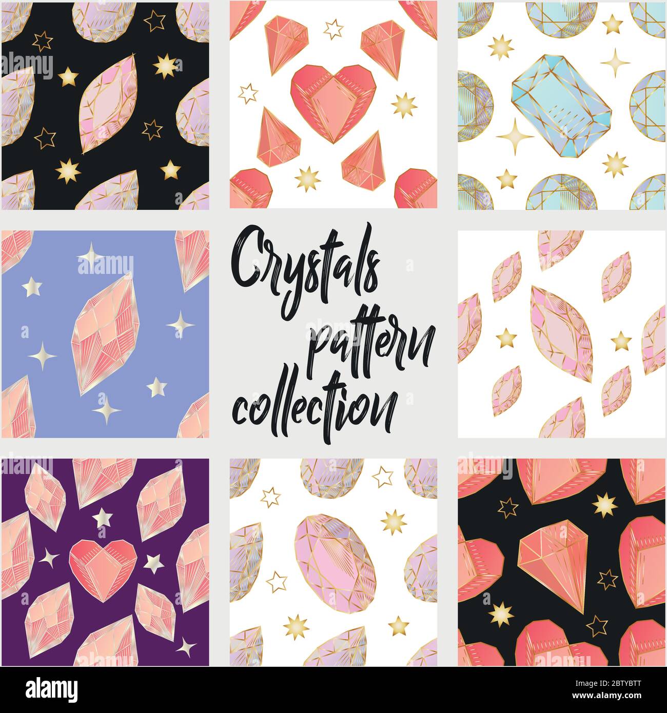 Seamless pattern of colorful jewels gemstones and crystals on black ...