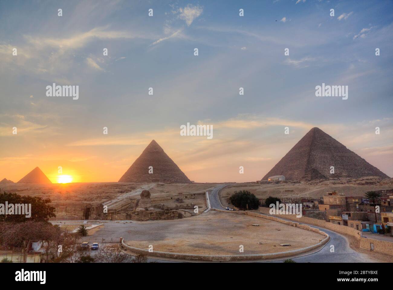 Sunset, Great Pyramids of Giza, UNESCO World Heritage Site, Giza, Egypt ...