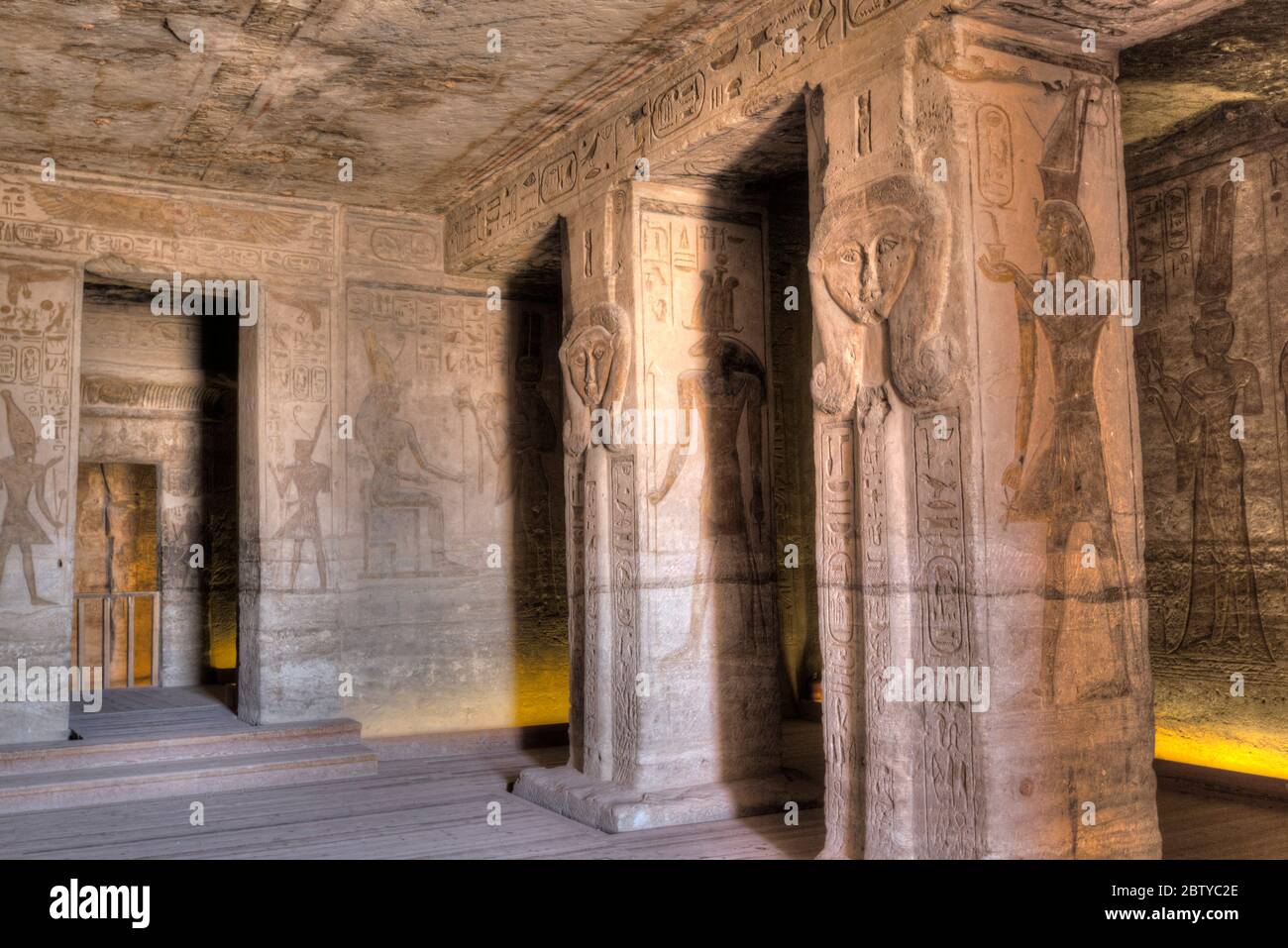 Square Pillars, Goddess Hathor head, Temple of Hathor and Nefertari ...