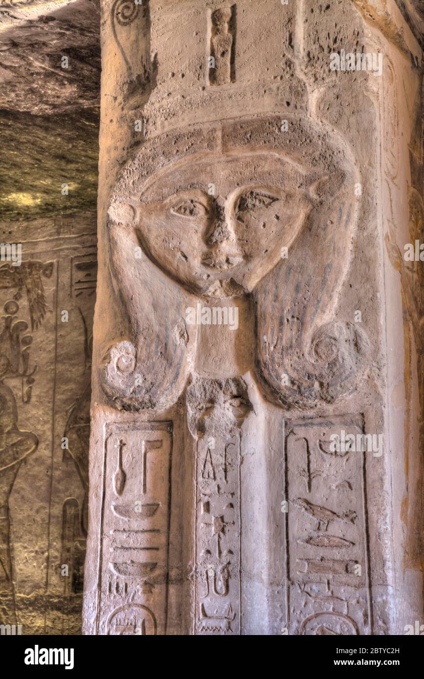 Square Pillar, Goddess Hathor head, Temple of Hathor and Nefertari ...
