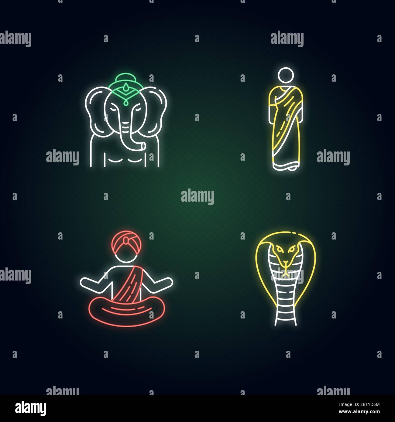 Indian culture neon light icons set Stock Vector Image & Art - Alamy