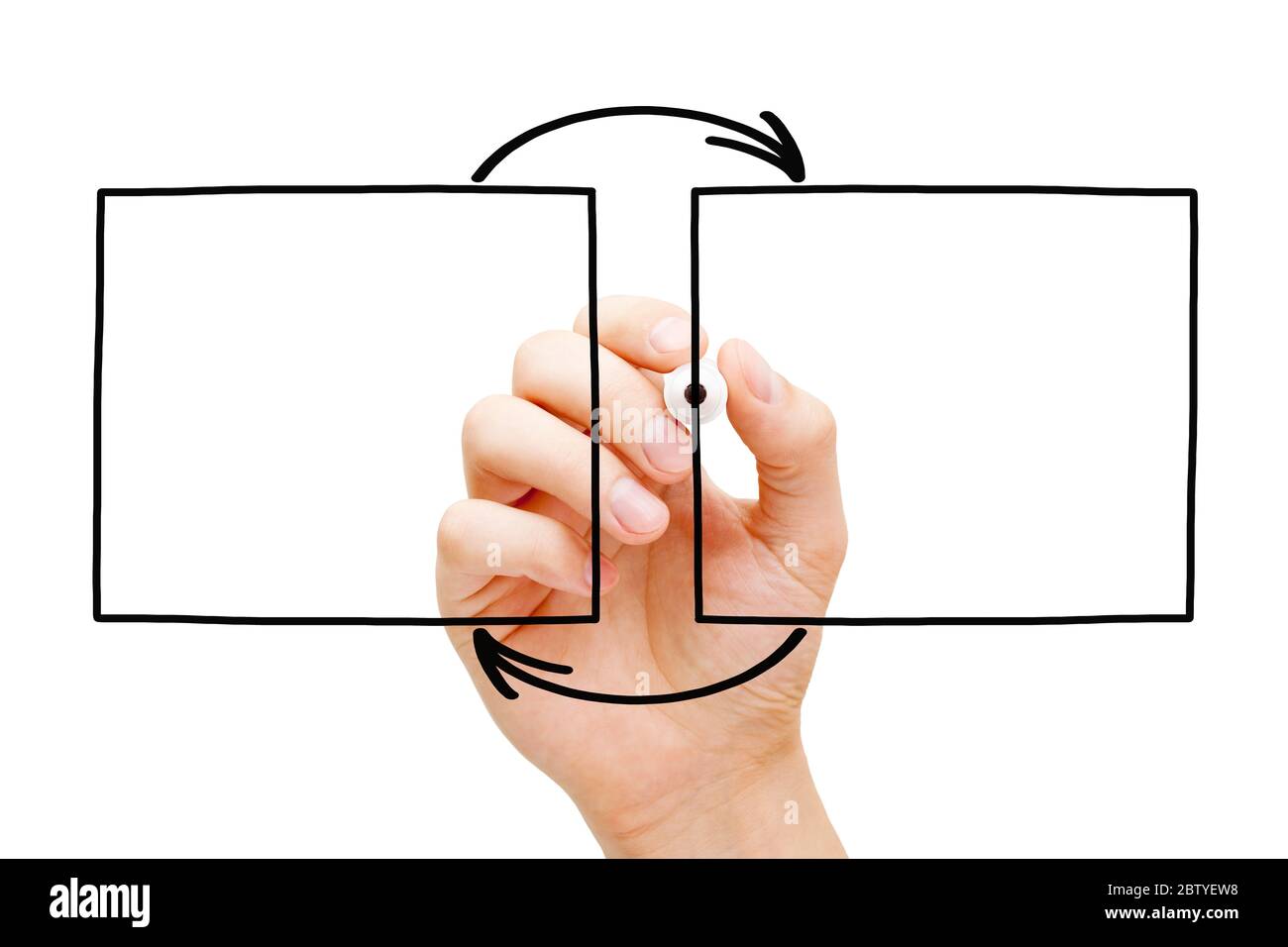 Hand drawing blank two boxes cycle diagram with copy space with black ...
