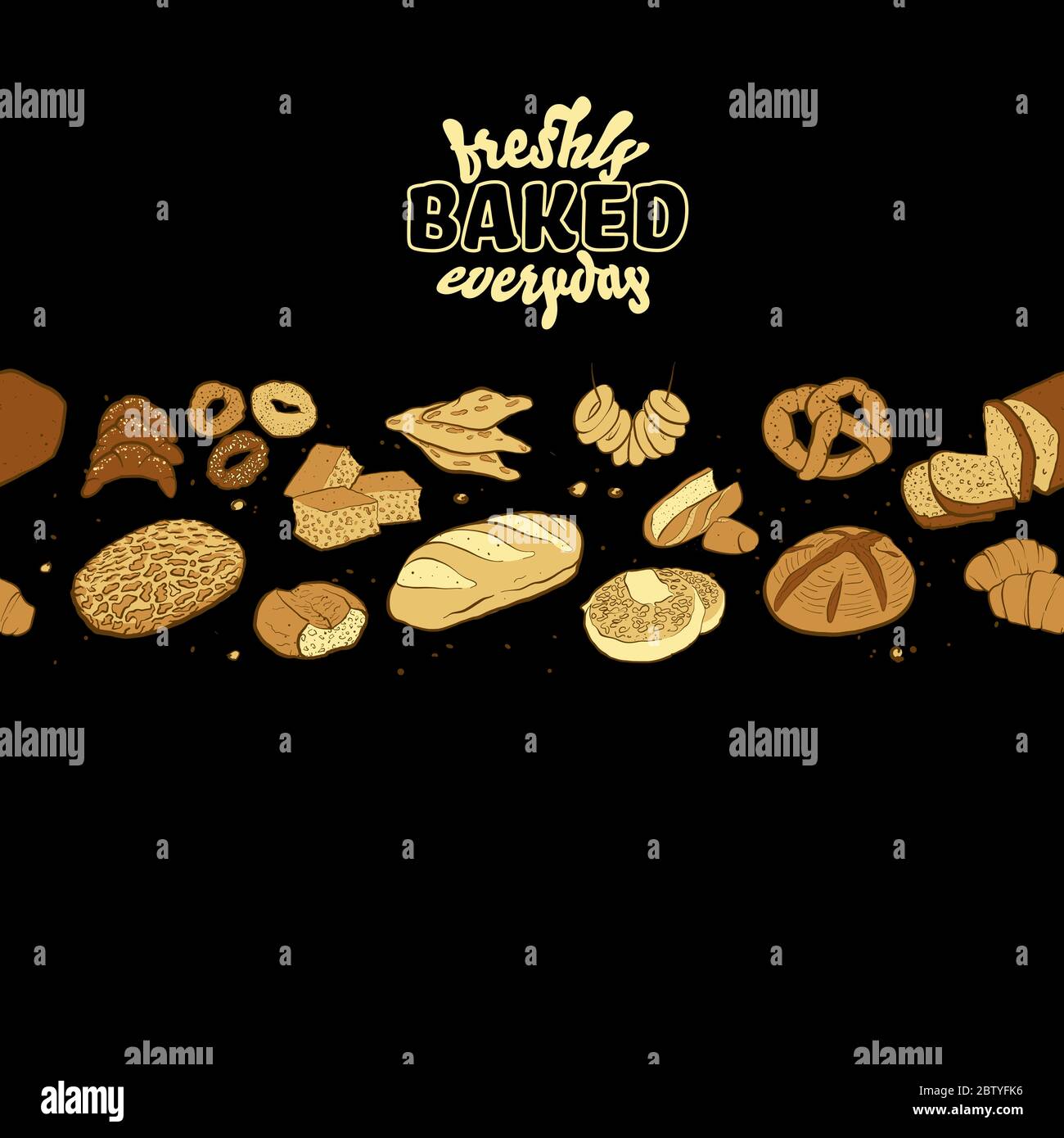Freshly baked everyday label with illustrations of various types of ...