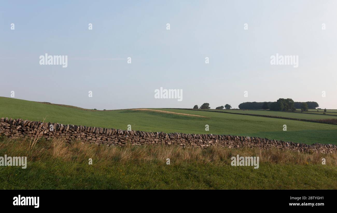 Farm wall and fields near Over Haddon, Bakewell, Peak District National ...