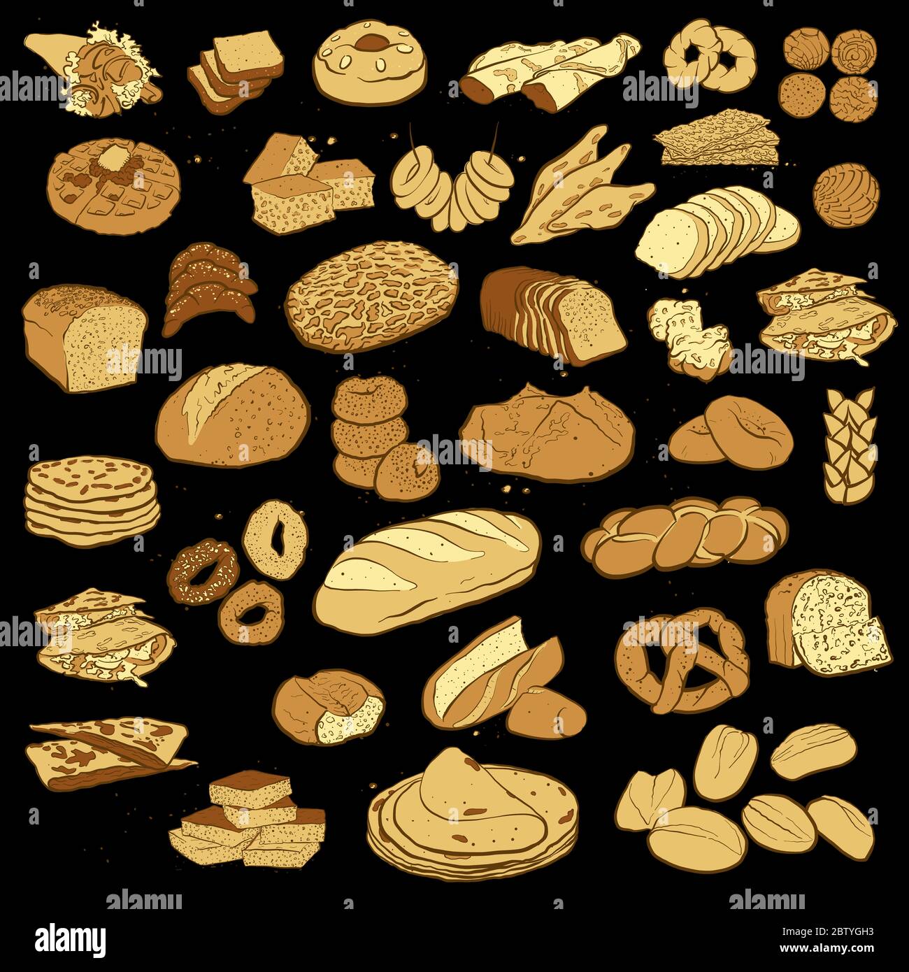 Big Collection of hand drawn bread isolated on white background with ...