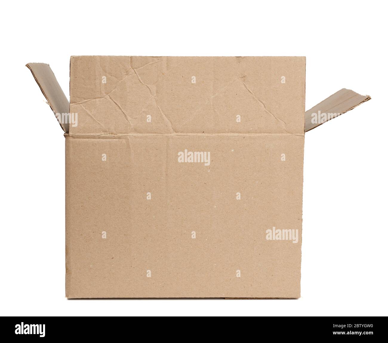 open rectangular box made of brown corrugated cardboard isolated on a ...
