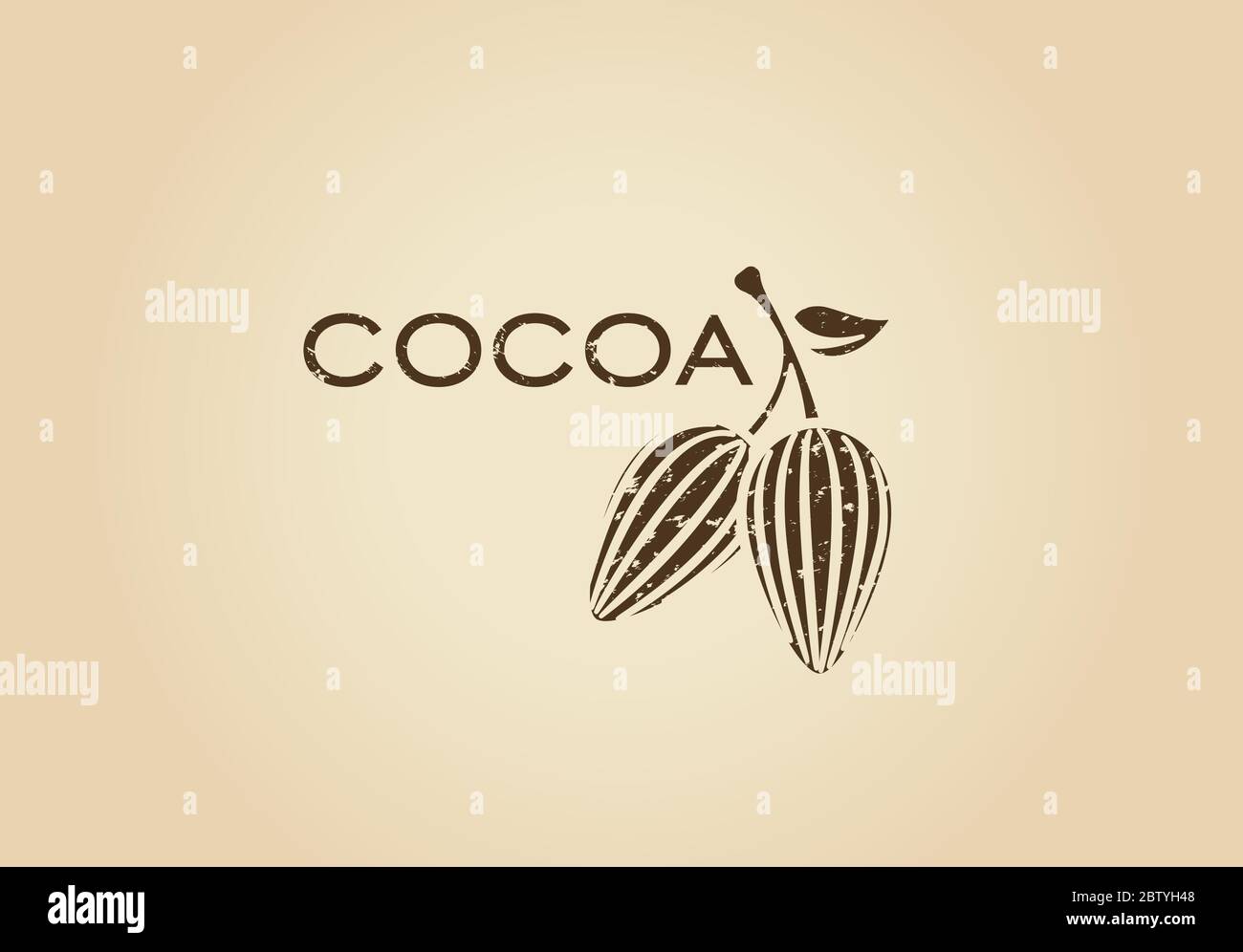Whole cocoa pods, fruit tree logo. Cocoa nibs and beans retro logotype ...