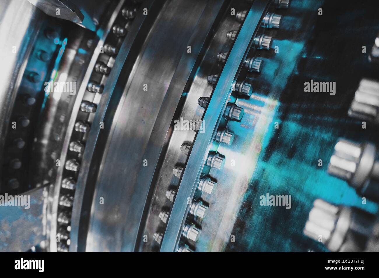 A detailed view of the gas turbine engine for generating electricity ...
