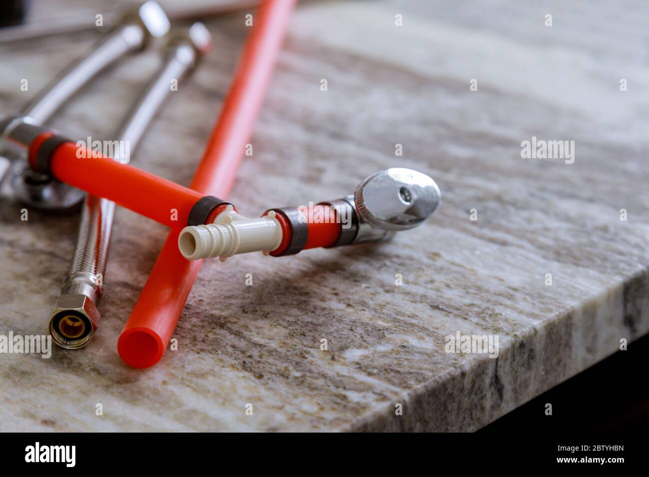 Prepared pipe connection to installing water tap on sink kitchen a new ...