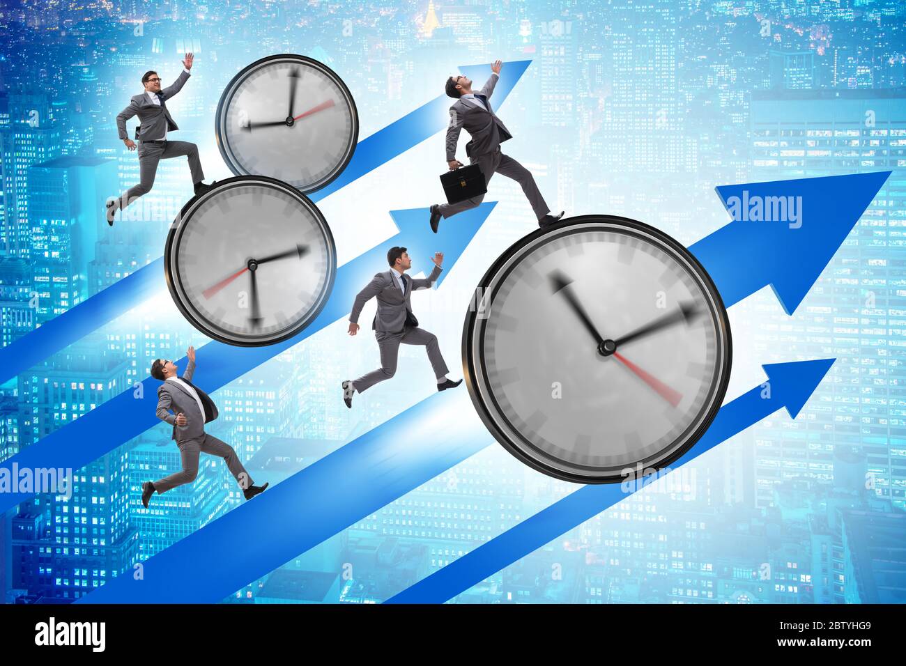 Growth and the recovery concept with businessman and clocks Stock Photo ...