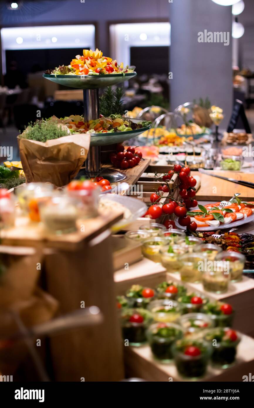 Sunday Brunch Menu with salads, meat, cheese cuts and vegetables during ...