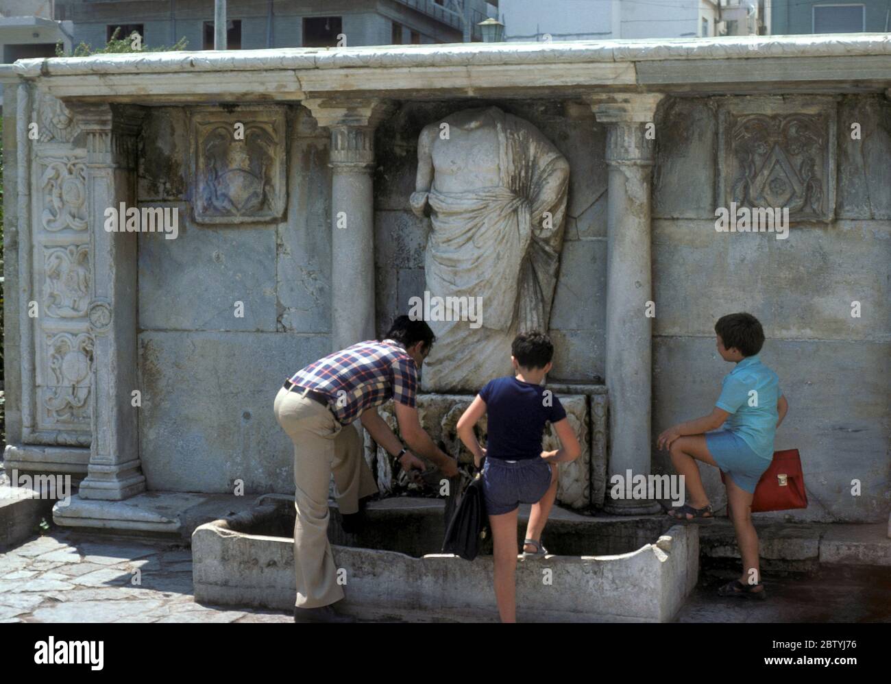 Bembo stone fountain from the 1550s, decorated with a headless statue ...