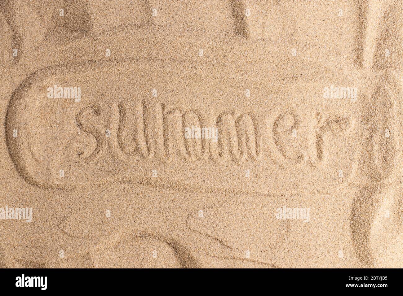 Summer is written in the sand. Sandy beach for background. Summer ...