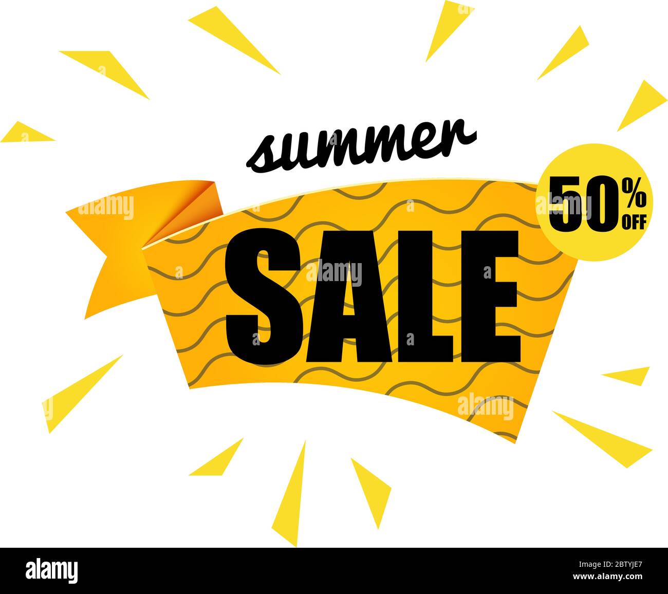 The yellow sun with the summer sale text isolated on white background ...