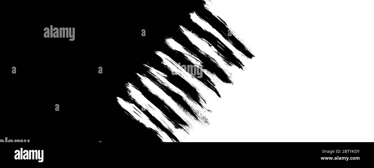 Grunge stains, brush strokes and lines of black and white paint in ...