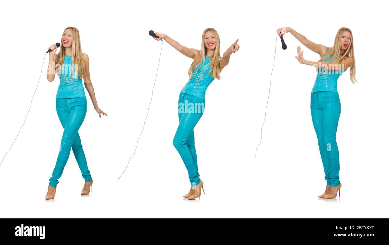 The young woman singer isolated on white Stock Photo - Alamy