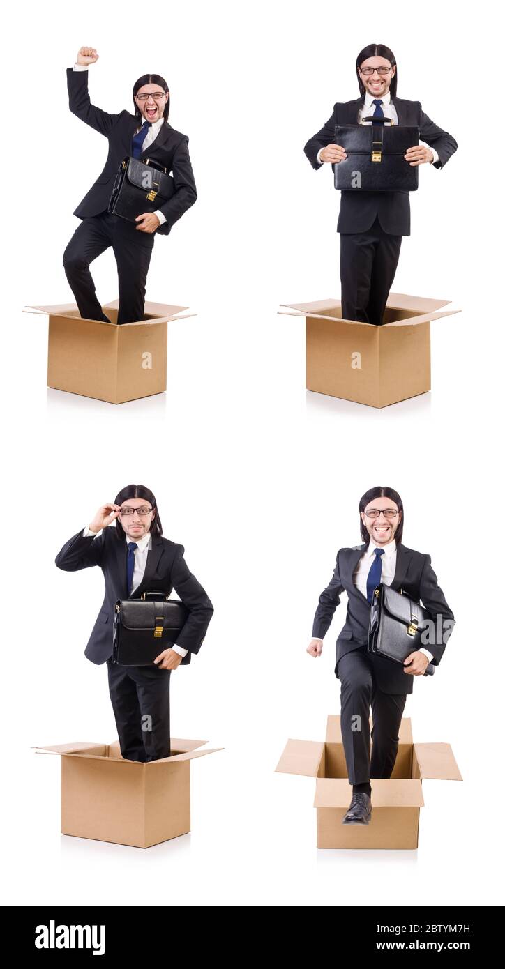 The man in thinking out of the box concept Stock Photo - Alamy