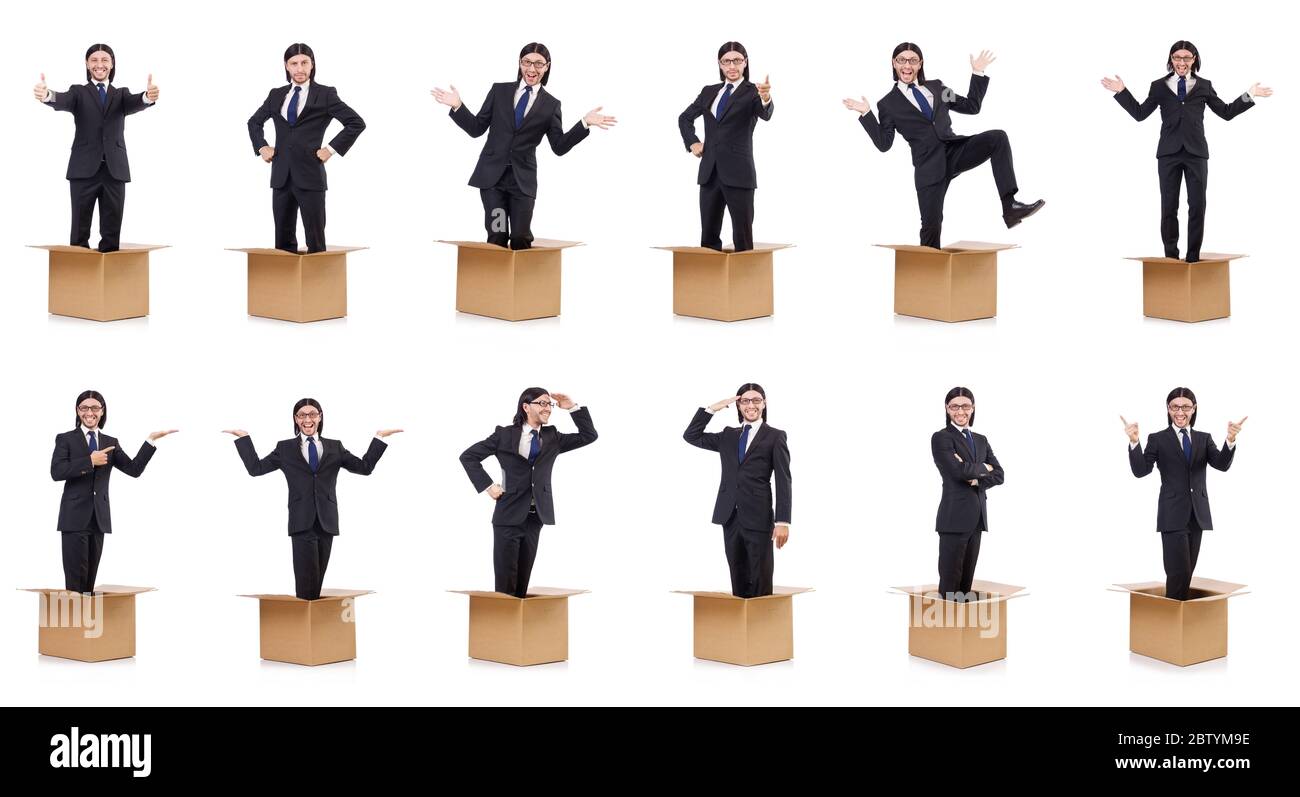 The man in thinking out of the box concept Stock Photo - Alamy