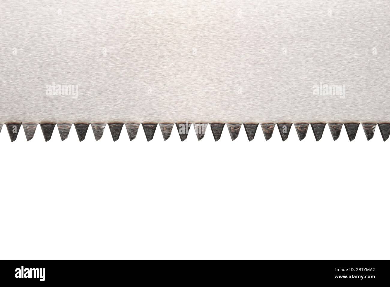 Metal blade of a hacksaw for wood with sharp teeth closeup isolated on ...