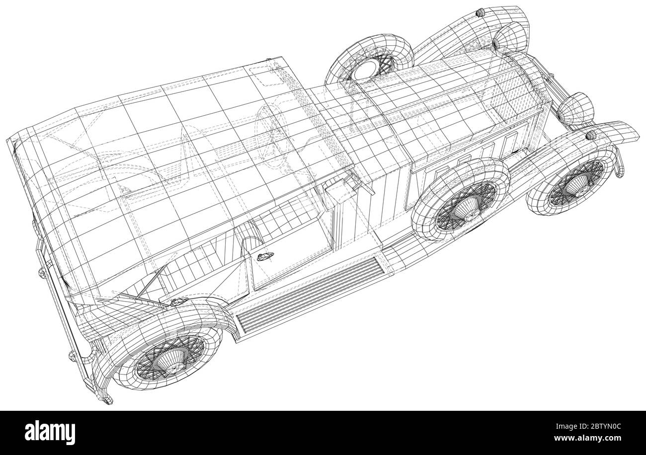 Classic car illustration vector. Vintage car Wire-frame line isolated ...