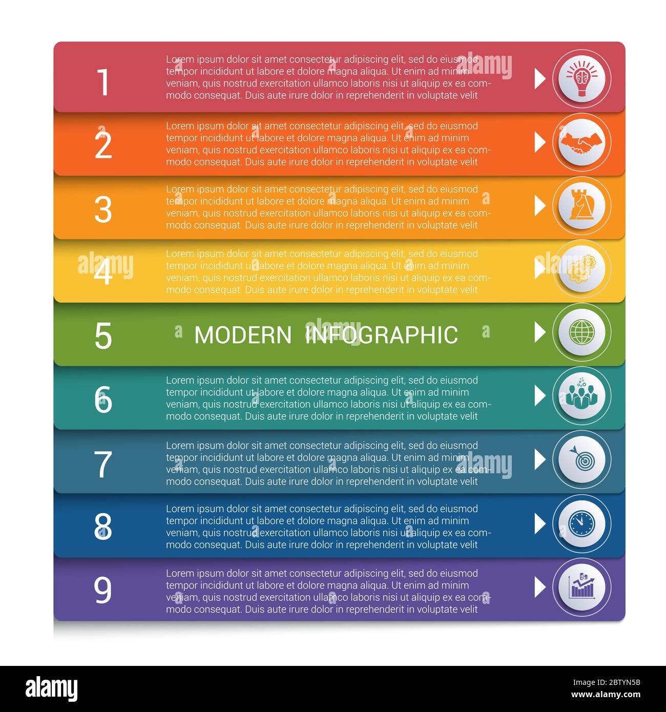 Infographics from color strips. Modern infographics 9 options for banner, business processes ...