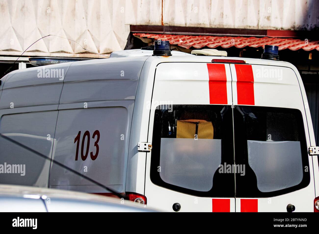 The back door of the ambulance car close up Stock Photo - Alamy