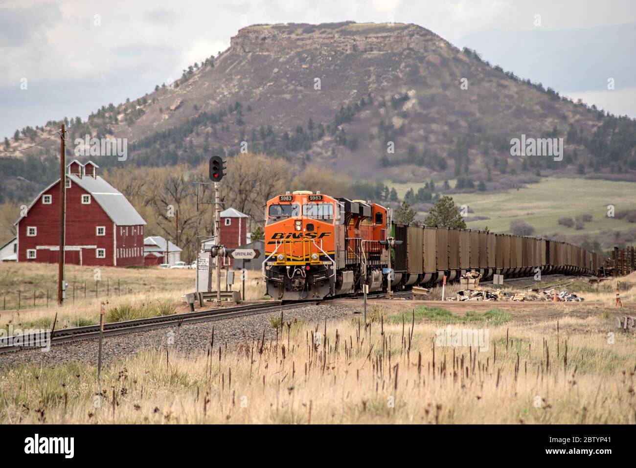 BNSF Freight Train Locomotives Hauling Freight through Open U.S. Range ...
